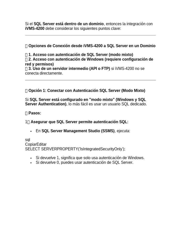 Conectar iVMS-4200 a SQL Server en Dominio | PDF | Servidor SQL de ...