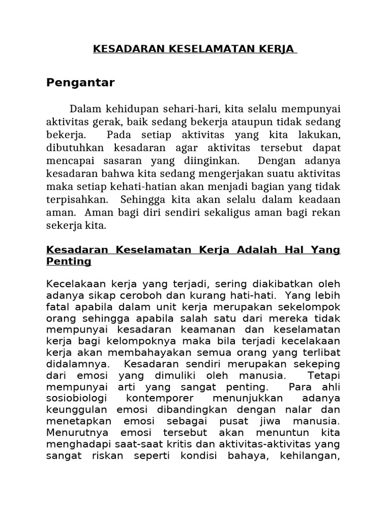 Kesadaran Keselamatan Kerja | PDF