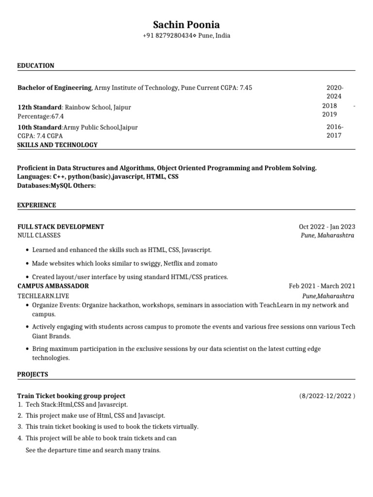Sachin Poonia Resume PDF | PDF | Java Script | Software Development