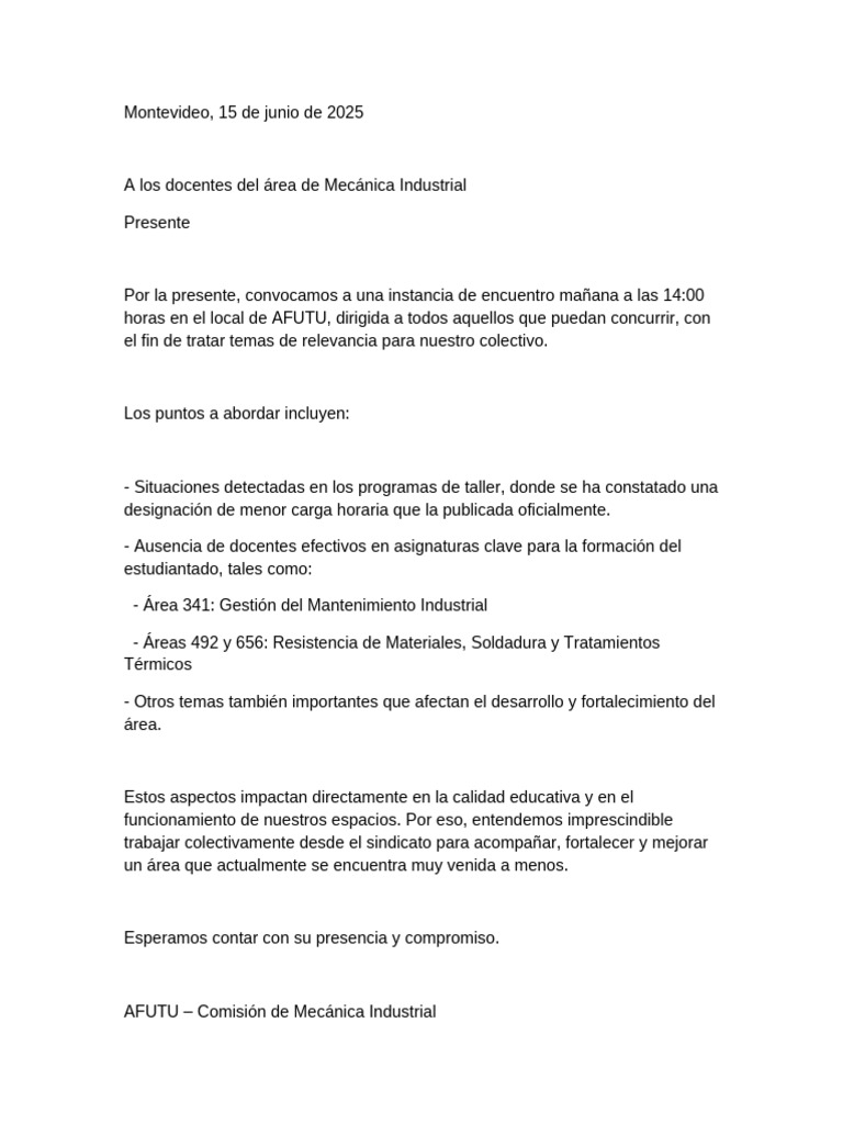 Convocatoria AFUTU | PDF