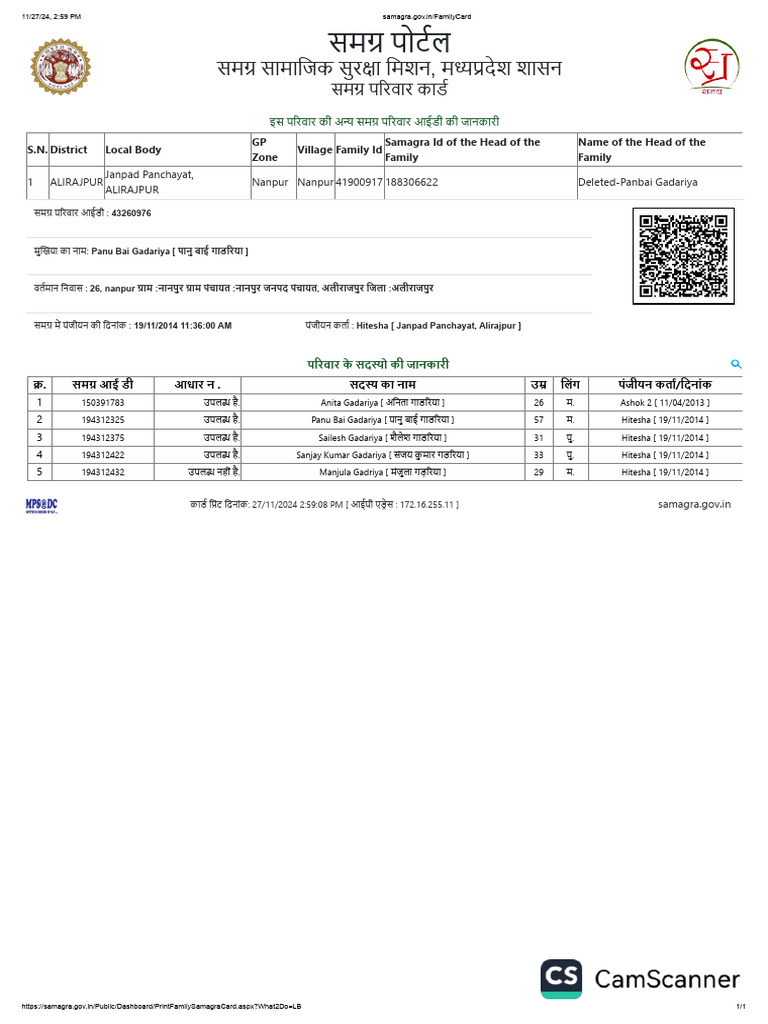 Samagra Family Card | PDF