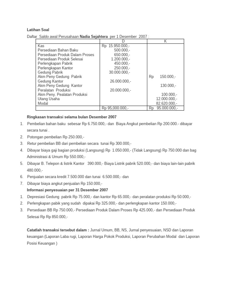 Latihan Soal Akuntansi Perusahaan Manufactur | PDF