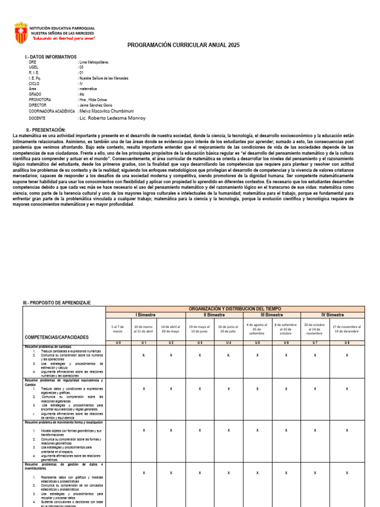 Programación Anual 4 Razonamiento Matemático | PDF | Amor | Perú