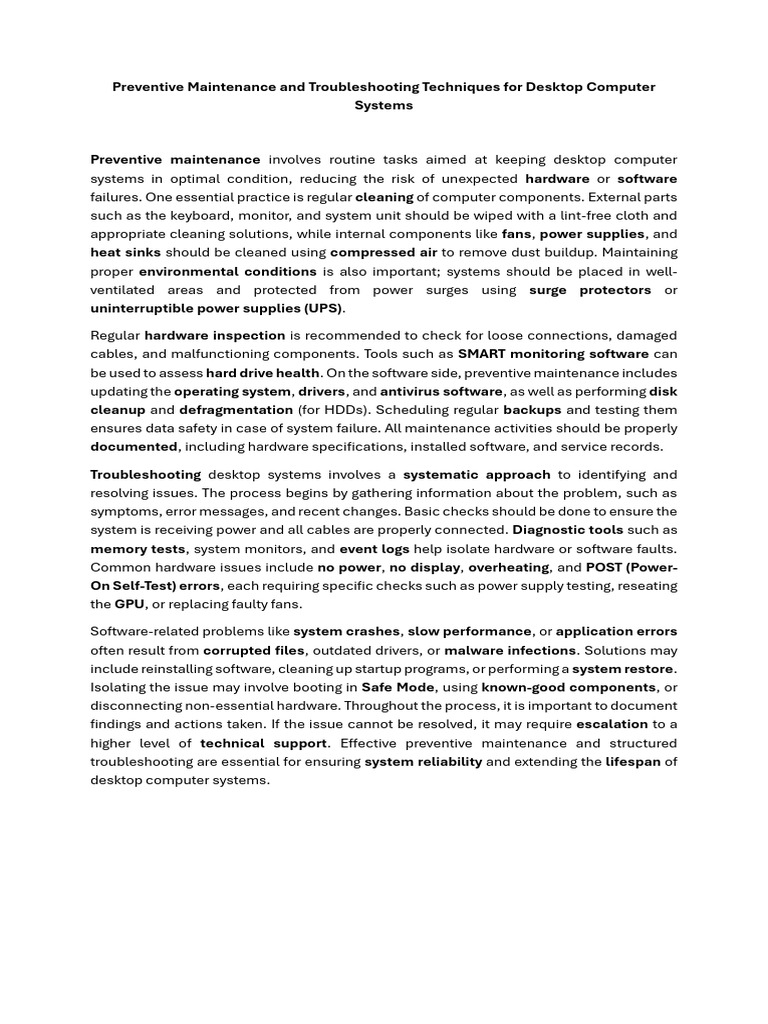 Preventive Maintenance and Troubleshooting Techniques For Desktop ...