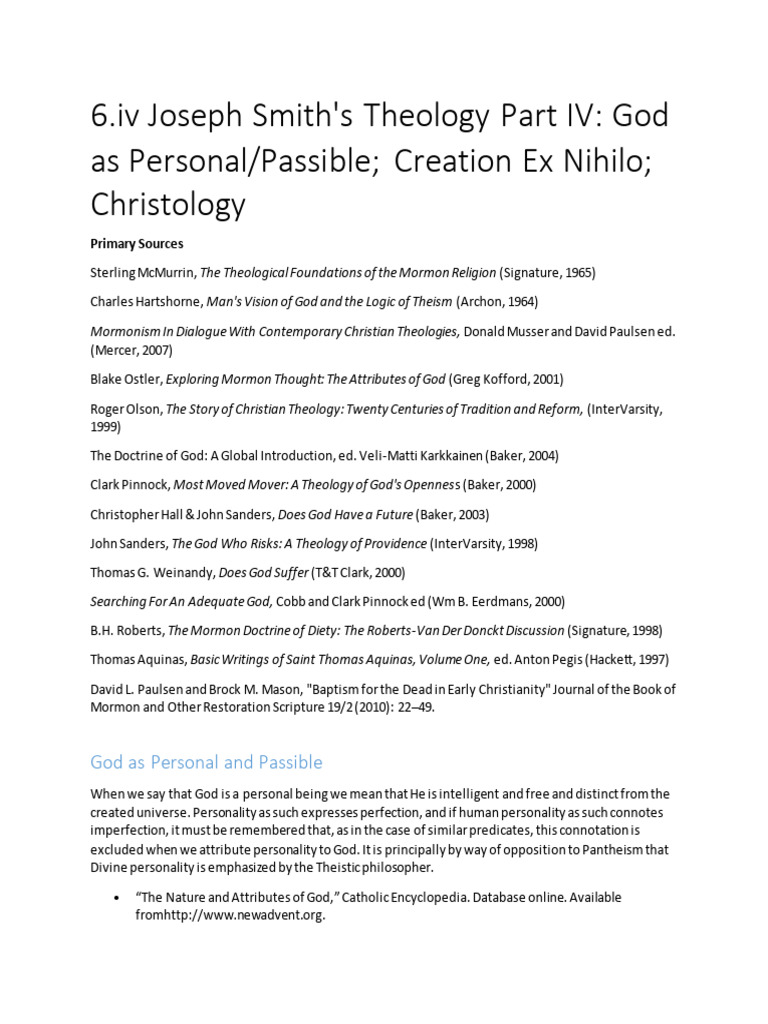 6.IV Joseph Smith S Theology Part IV - God As Personal - Passible ...