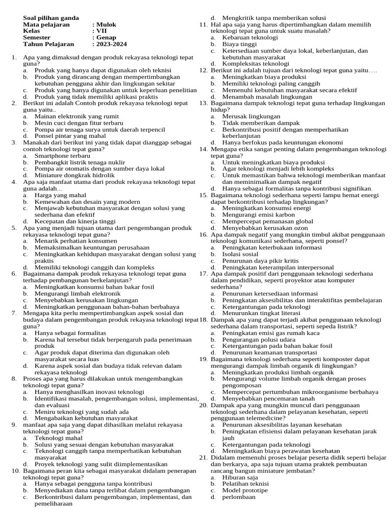 Soal Muok Kelas Vii Sepp Genap 2023-2024 | PDF