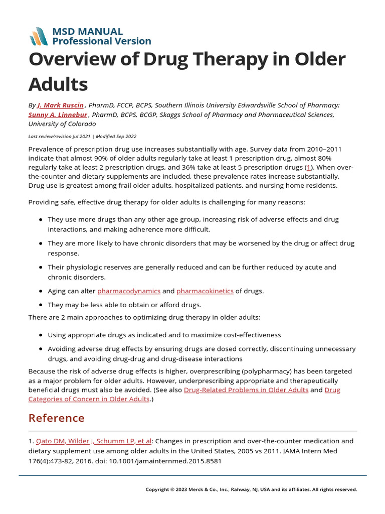 1 Overview of Drug Therapy in Older Adults - Geriatrics | PDF ...