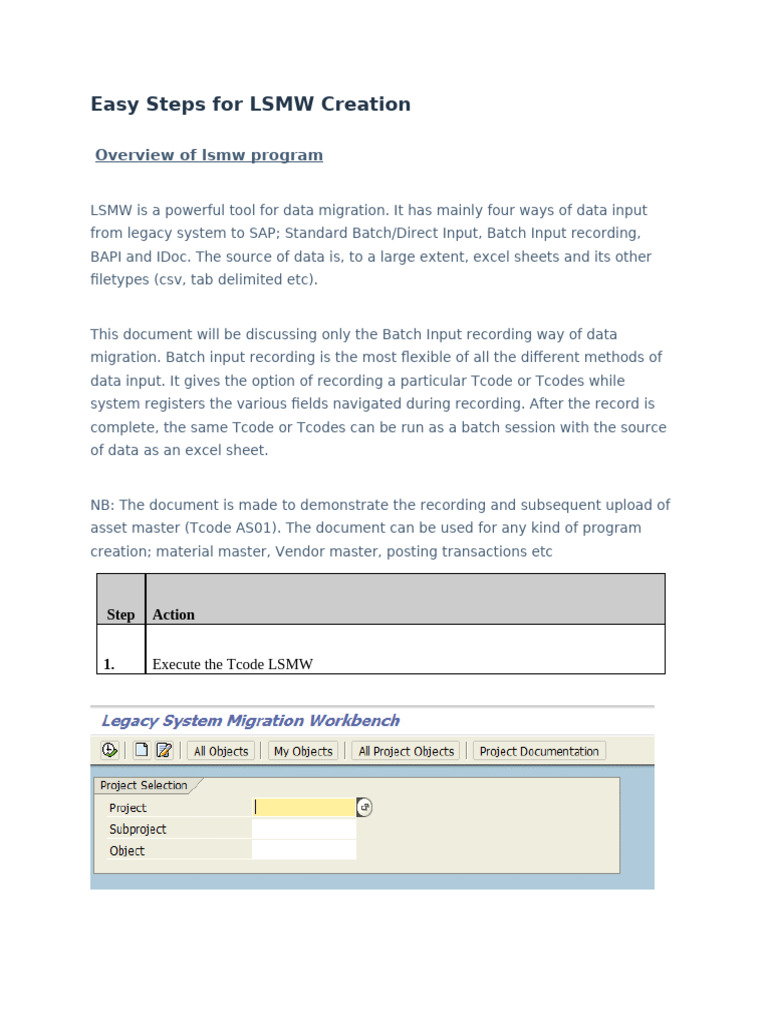 Easy Steps For LSMW Creation | PDF | Computing | Computer Data