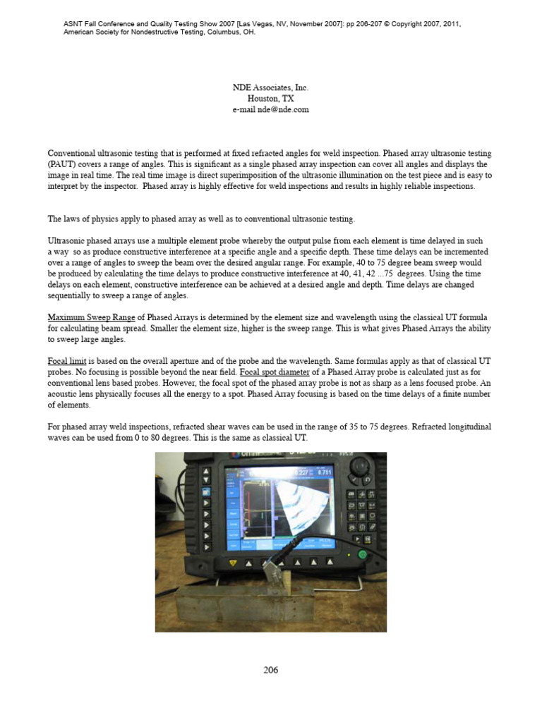 Ultrasonic Phased Arrays For Weld Inspection | PDF | Refraction ...