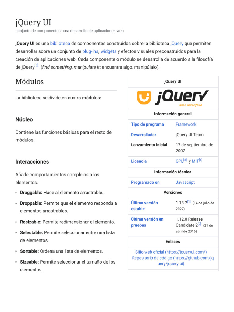 Jquery UI - Wikipedia, La Enciclopedia Libre | PDF | J Query | Software