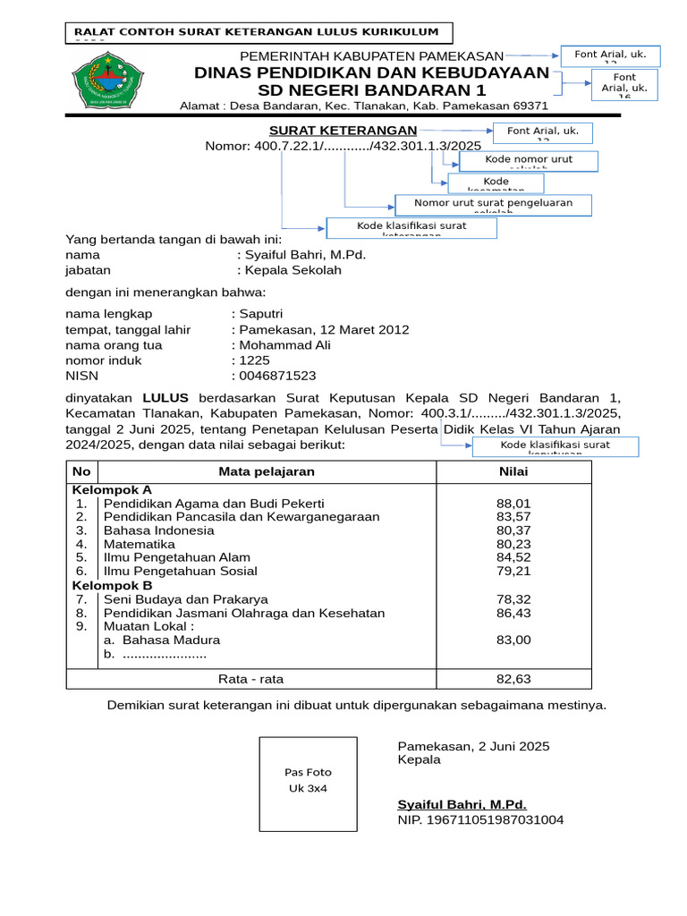 RALAT K13 - Contoh Format Surat Keterangan Lulus | PDF