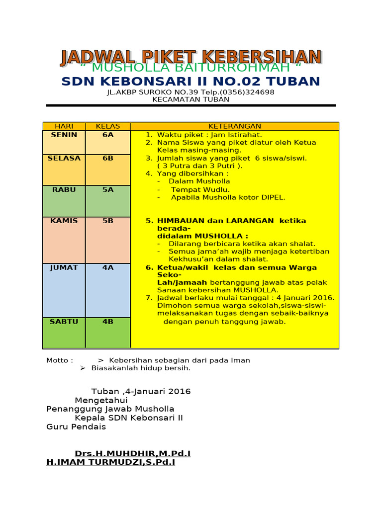 Jadwal Piket Musholla | PDF