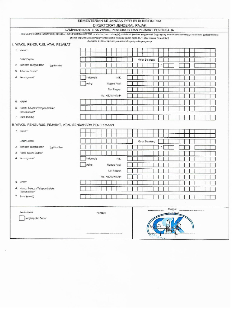 Formulir Pengukuhan Pajak CSK | PDF