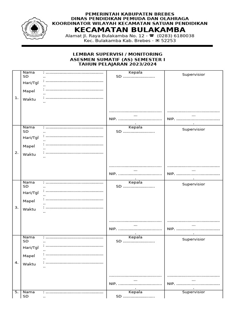 LEMBAR SUPERVISI AS - smt1 - 2023-24 | PDF