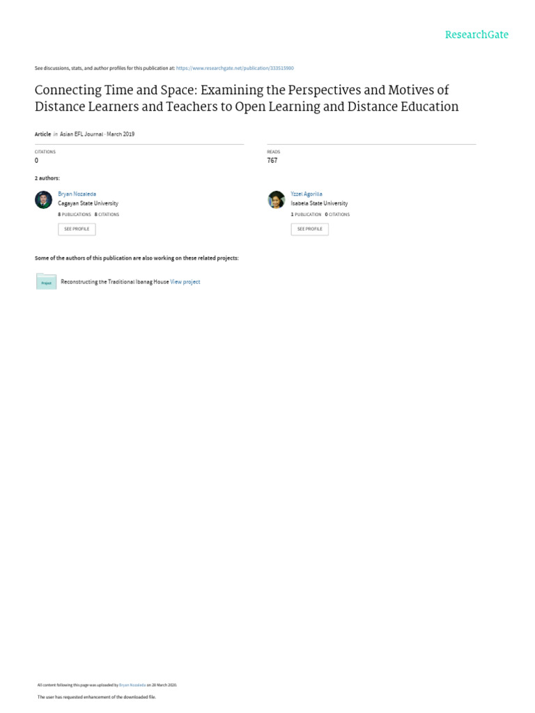 Connecting Timeand Space Examiningthe Perspectivesand Motivesof ...
