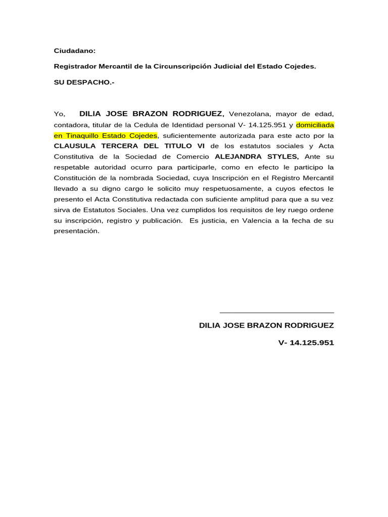 Constitucion de Compañia Dilia Brazon | PDF | Compartir (Finanzas)