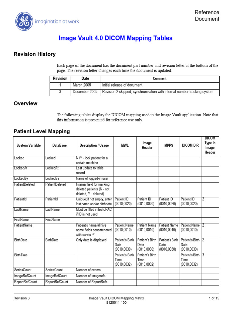 Image Vault 4.0 Dicom Mapping Matrix | PDF | Medical Imaging | Computing