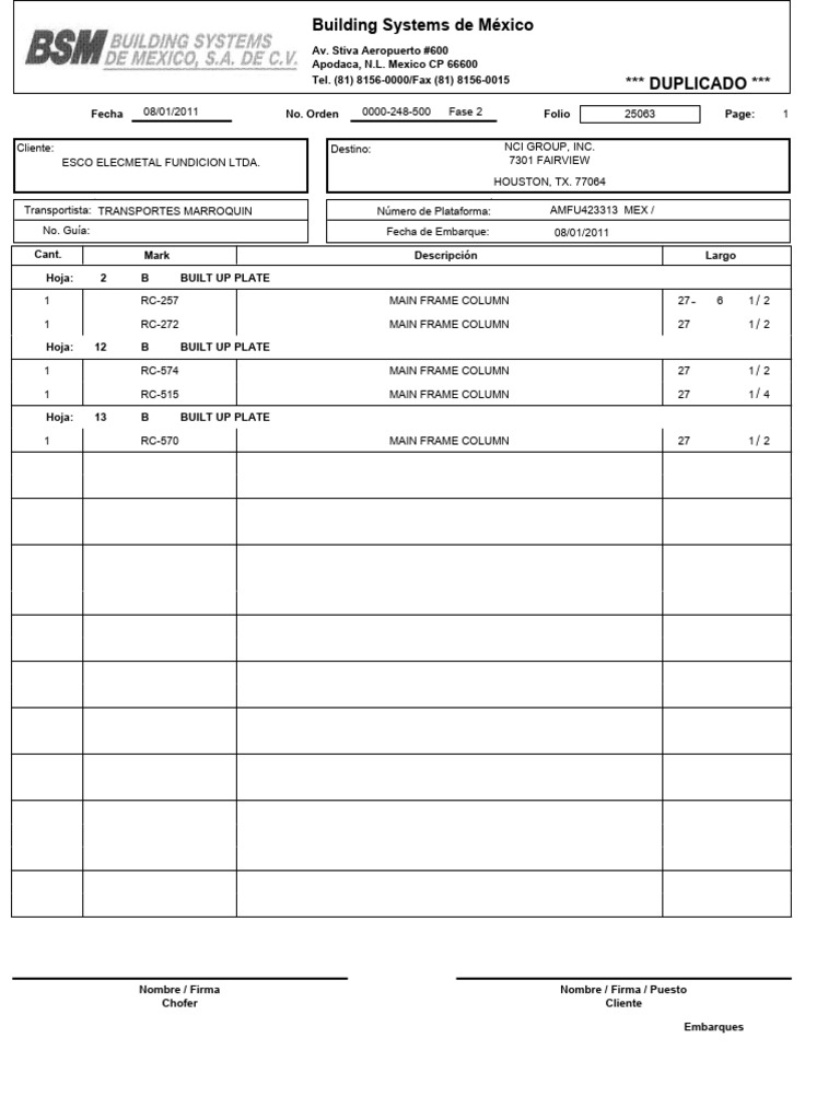 Container Packing List AMFU 423313 MEX | PDF