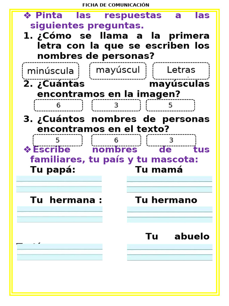 Ficha - Com - Hacemos Uso de La Mayuscula Al Escribir Los Nombres de ...