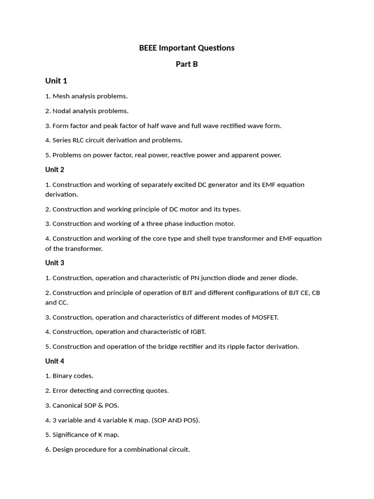 BEEE Important Questions | PDF