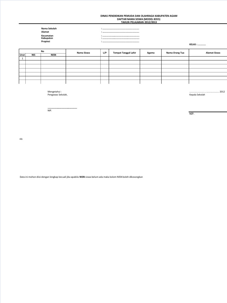 Dokumen - Tips Format Data Siswa Model 8355 | PDF