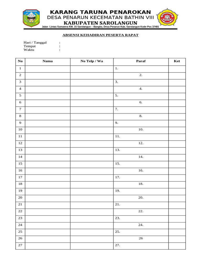 Absen Rapat Karang Taruna | PDF