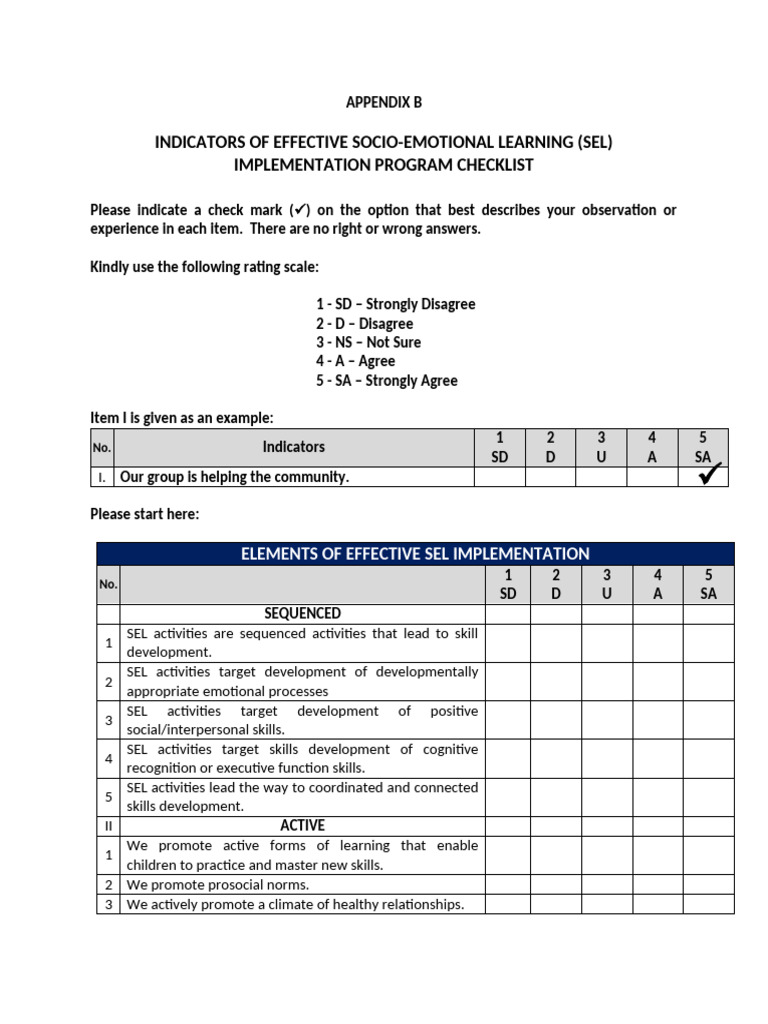 SEL IMPLEMENTATION Questionnaire | PDF | Learning | Behavioural Sciences