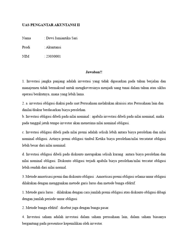 Uas Pengantar Akuntansi II - Dewi Ismiantika Sari-23030001 | PDF