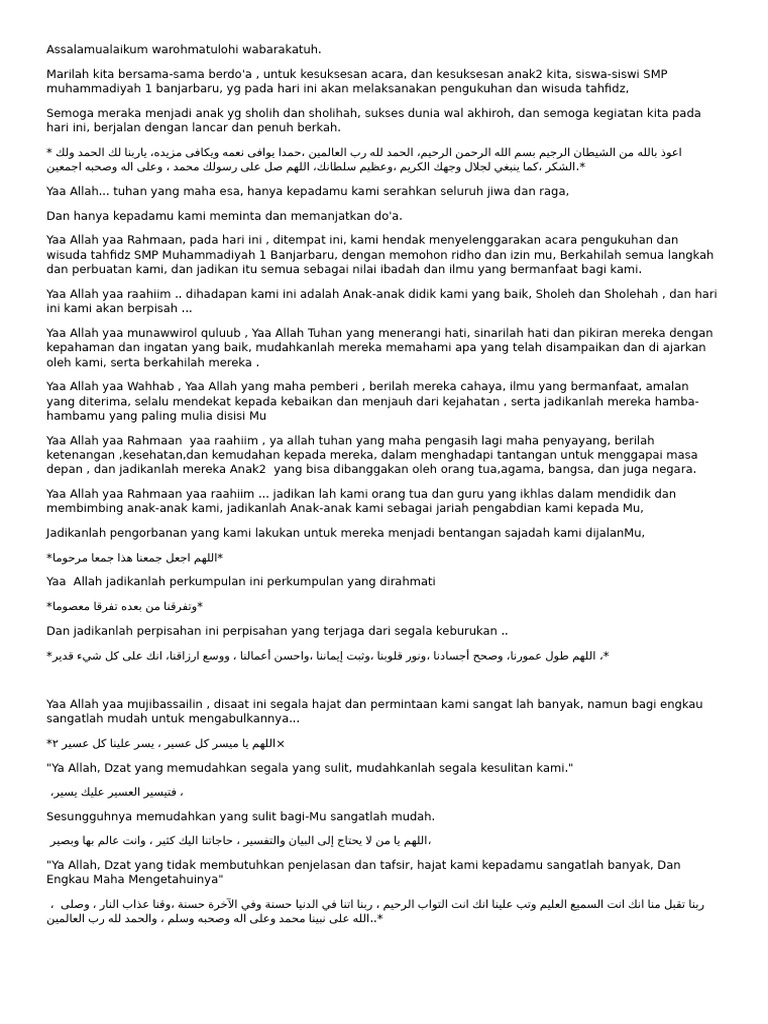 Doa Wisuda Tahfidz SMP Muhammadiyah | PDF