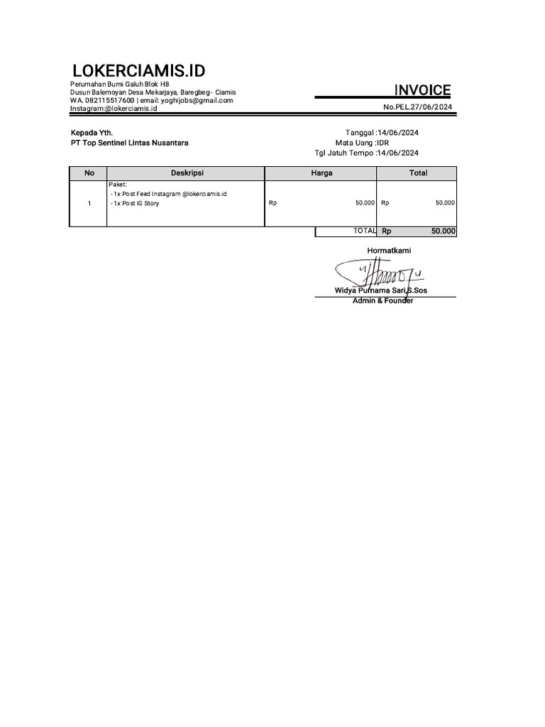 Invoice PT Top Sentinel Juni 2024 | PDF