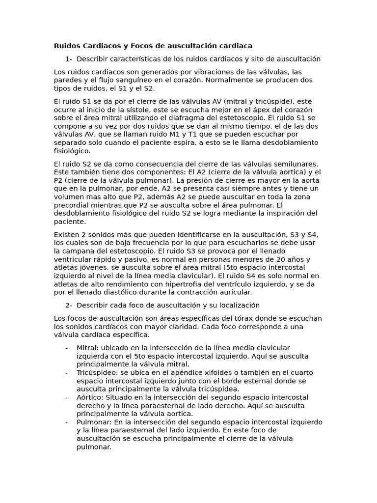 Ruidos Cardiacos y Focos de Auscultación Cardiaca | PDF | Corazón ...