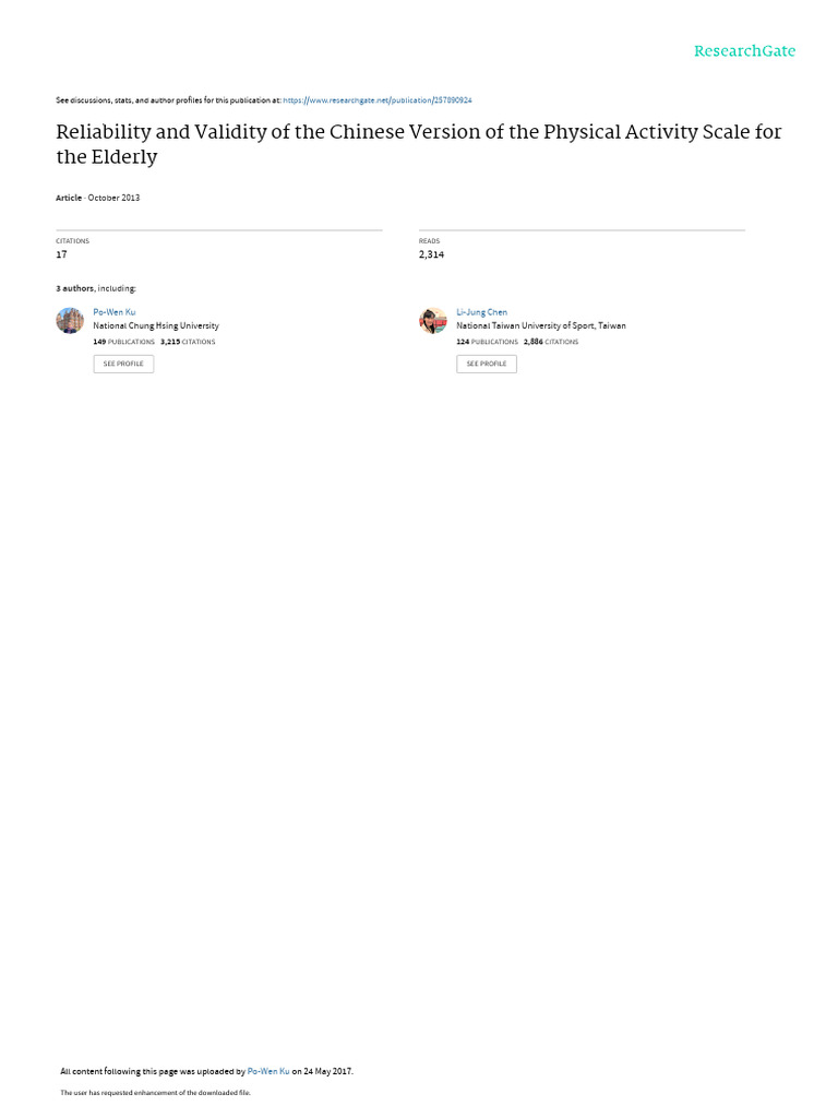 Physical Activity Scale For The Elderly Taiwan Version | PDF | Taiwan | Validity (Statistics)