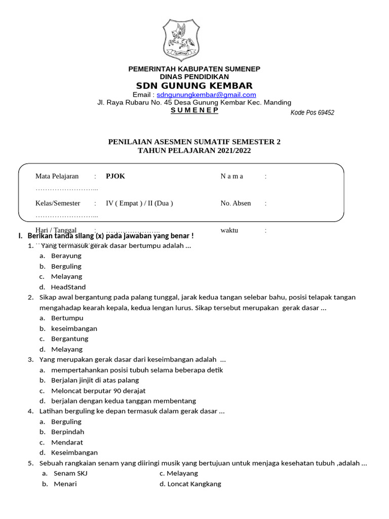 Soal Pat Pjok Kelas 4 k13 | PDF