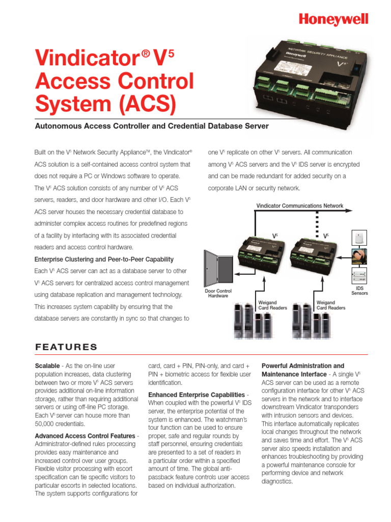 Vindicator V5 ACS Data Sheet PDF | PDF | Access Control | Databases