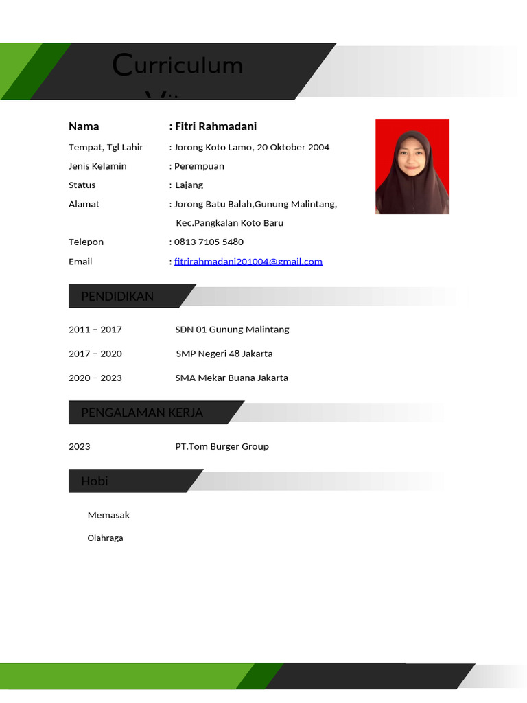 CV Fitri Rahmadani | PDF