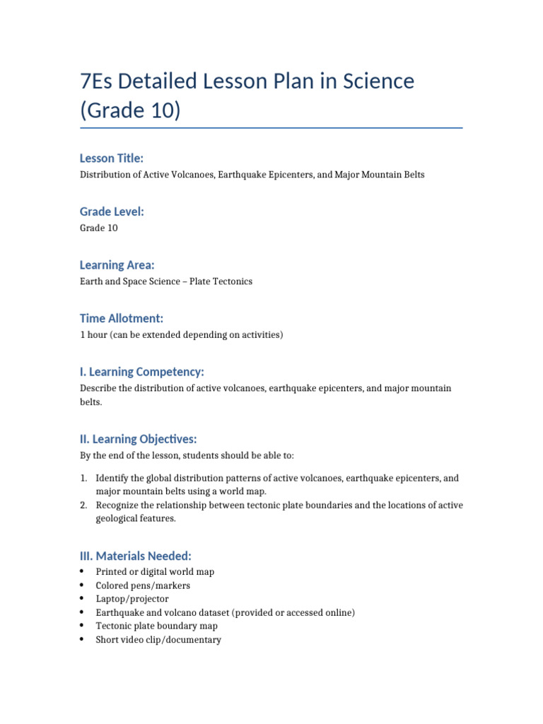 7es Lesson Plan Earth Science | PDF | Volcano | Plate Tectonics