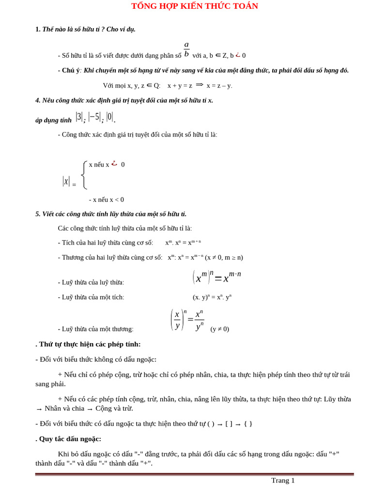 Tong Hop Kien Thuc Co Ban Toan | PDF