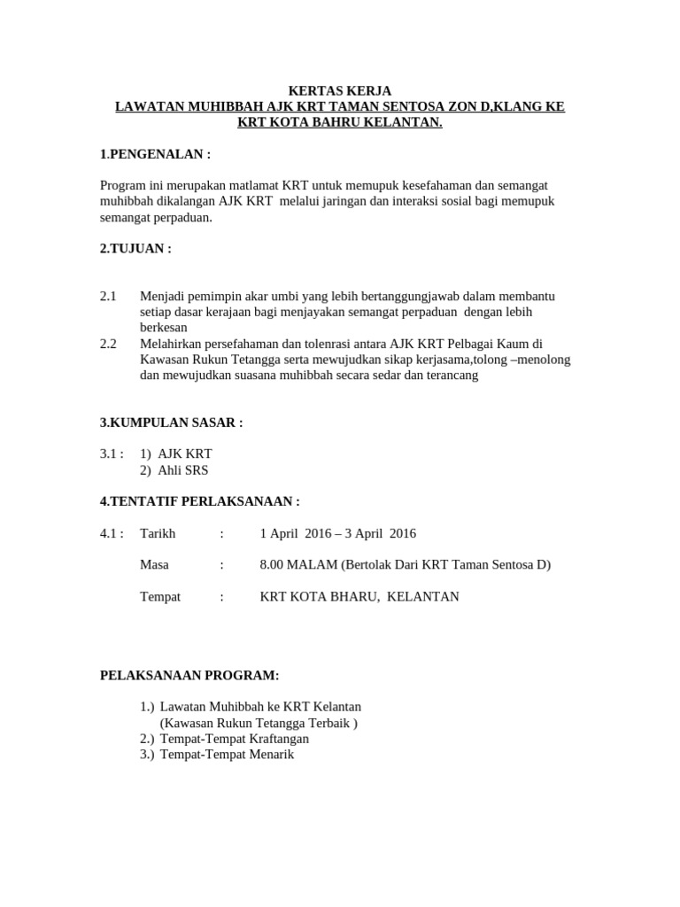 Kertas Kerja Lawatan Intgrasi | PDF