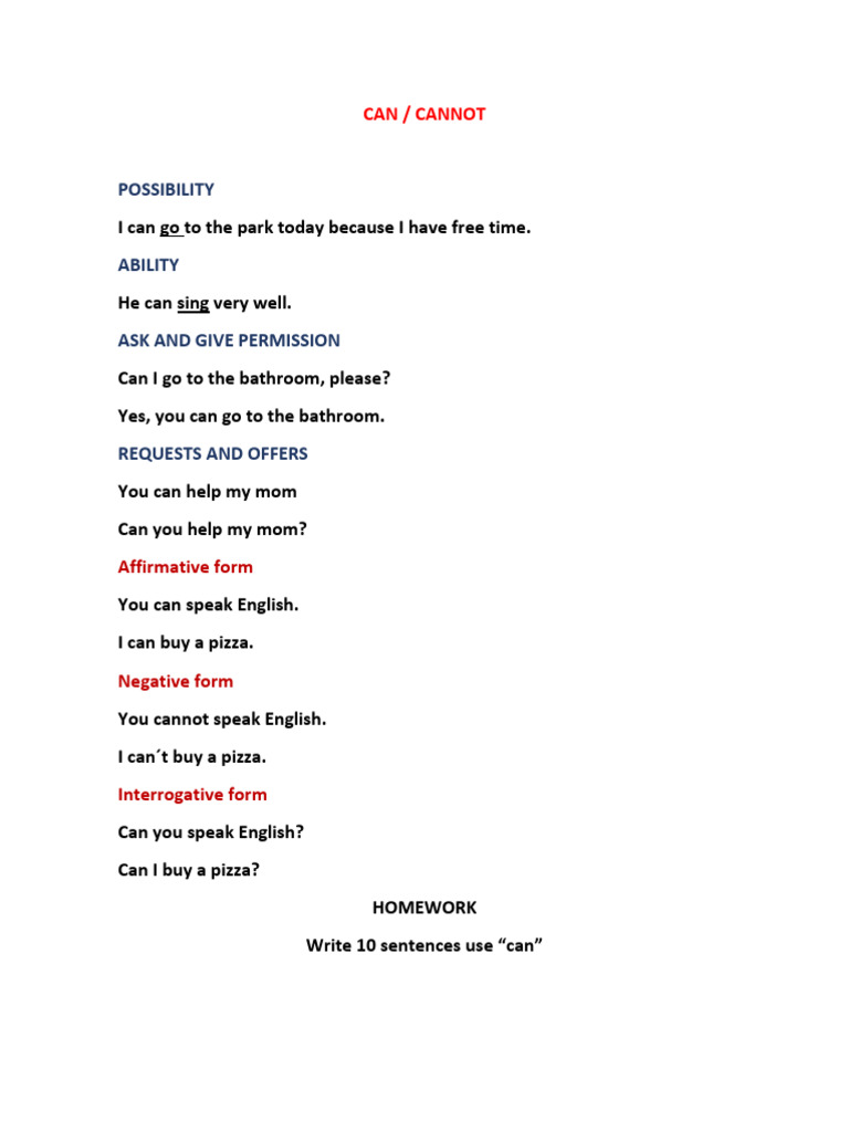 Possibility: Can / Cannot | PDF