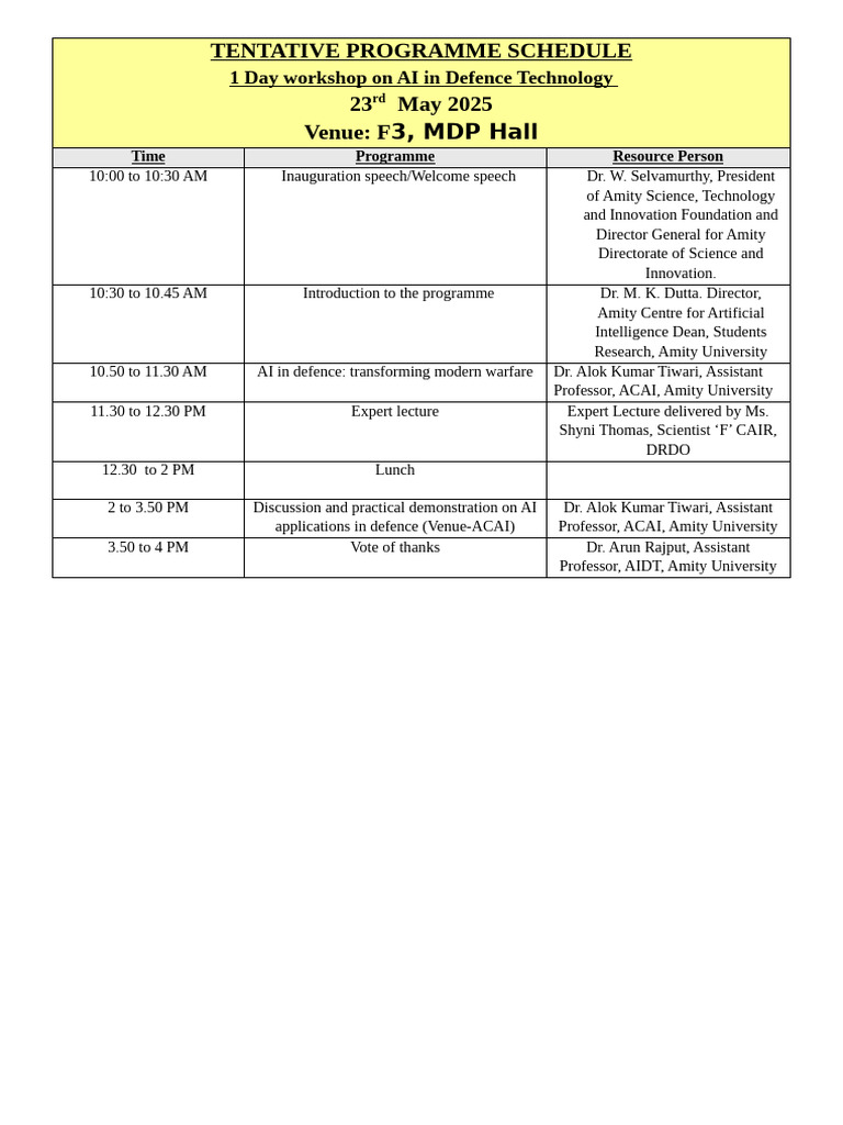 Programme Schedule_AI | PDF