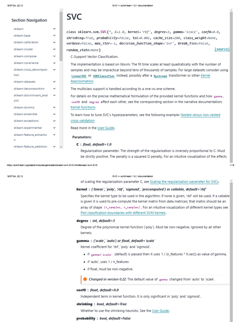 SVC - Scikit-Learn 1.5.1 Documentation | PDF | Support Vector Machine | Cross Validation ...