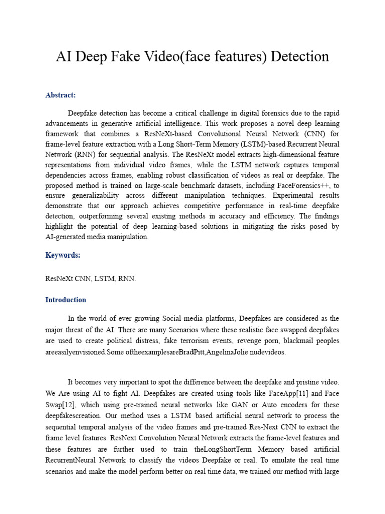 AI Deep Fake Video (Face Features) Detection | PDF | Deep Learning ...