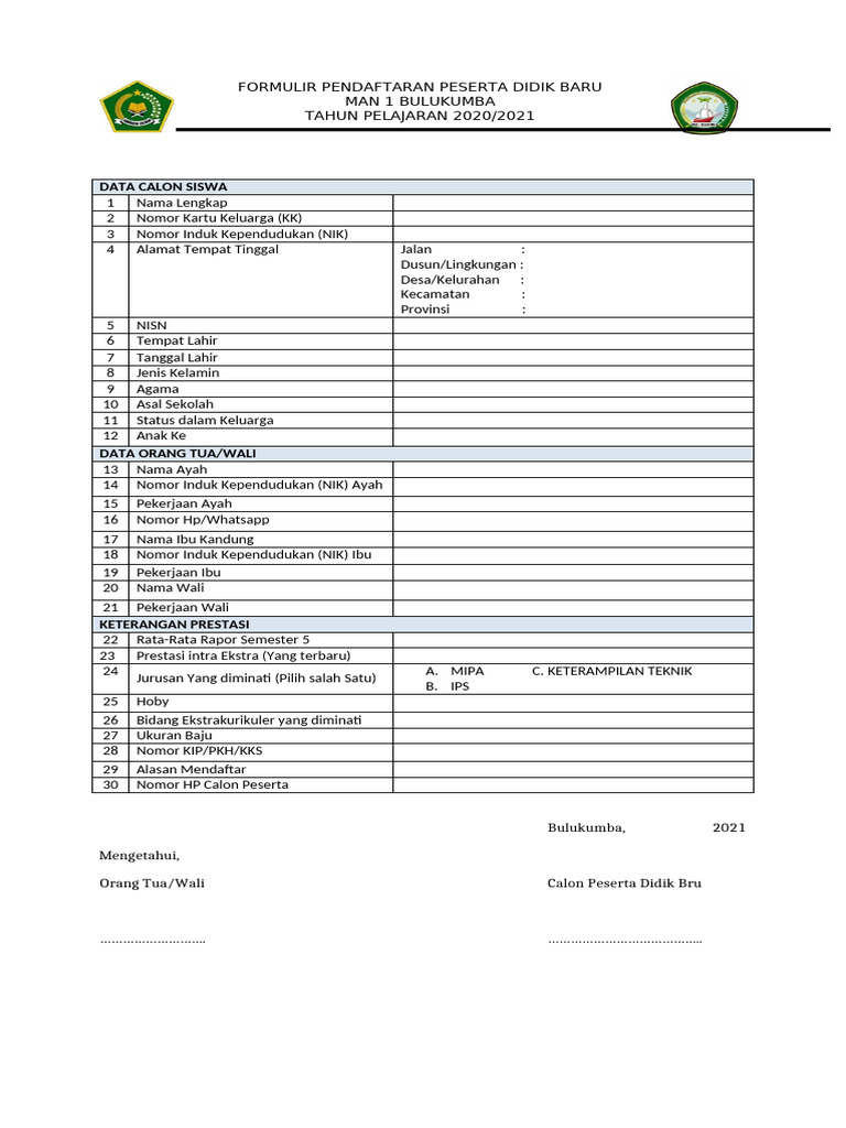 Formulir PPDB 2021 | PDF