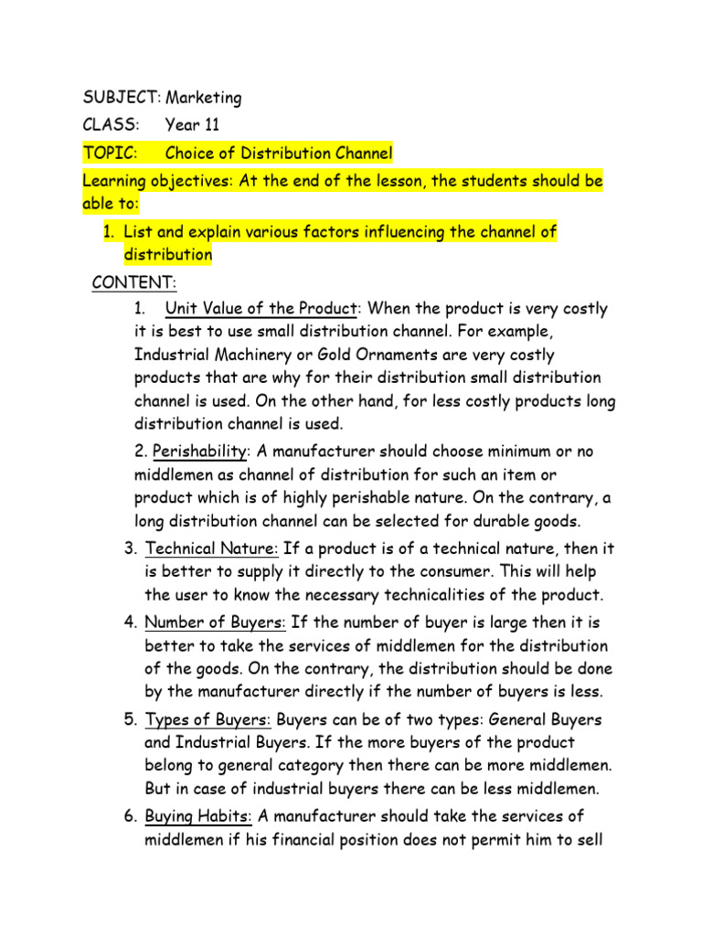 Choice of Channel of Distribution | PDF | Goods | Goodwill (Accounting)
