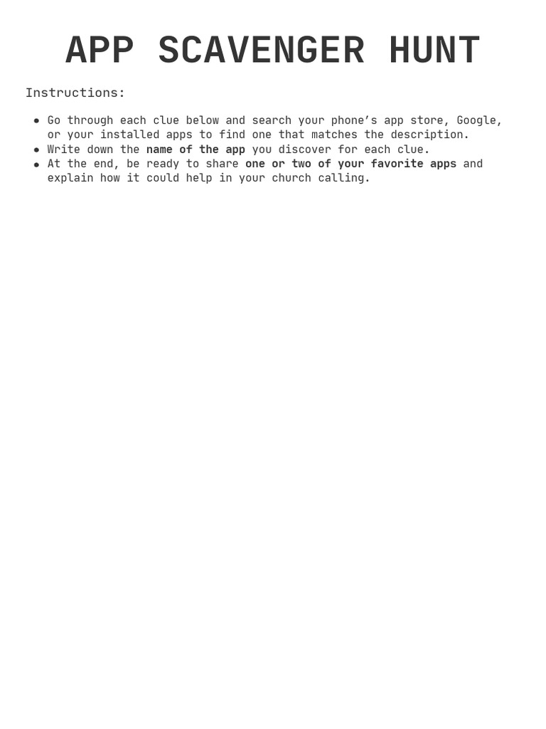 Mobile App Scavenger Hunt Guide | PDF