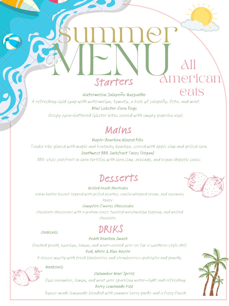 Pink Gingham Fun Summer Menu - 20250602 - 100003 - 0000 | PDF