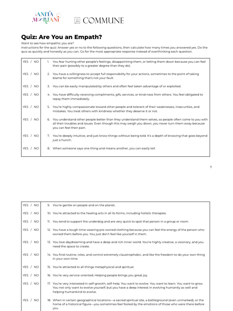 Empath Quiz (The Empowered Empath Workshop With Anita Moorjani) | PDF | Empathy | Nature