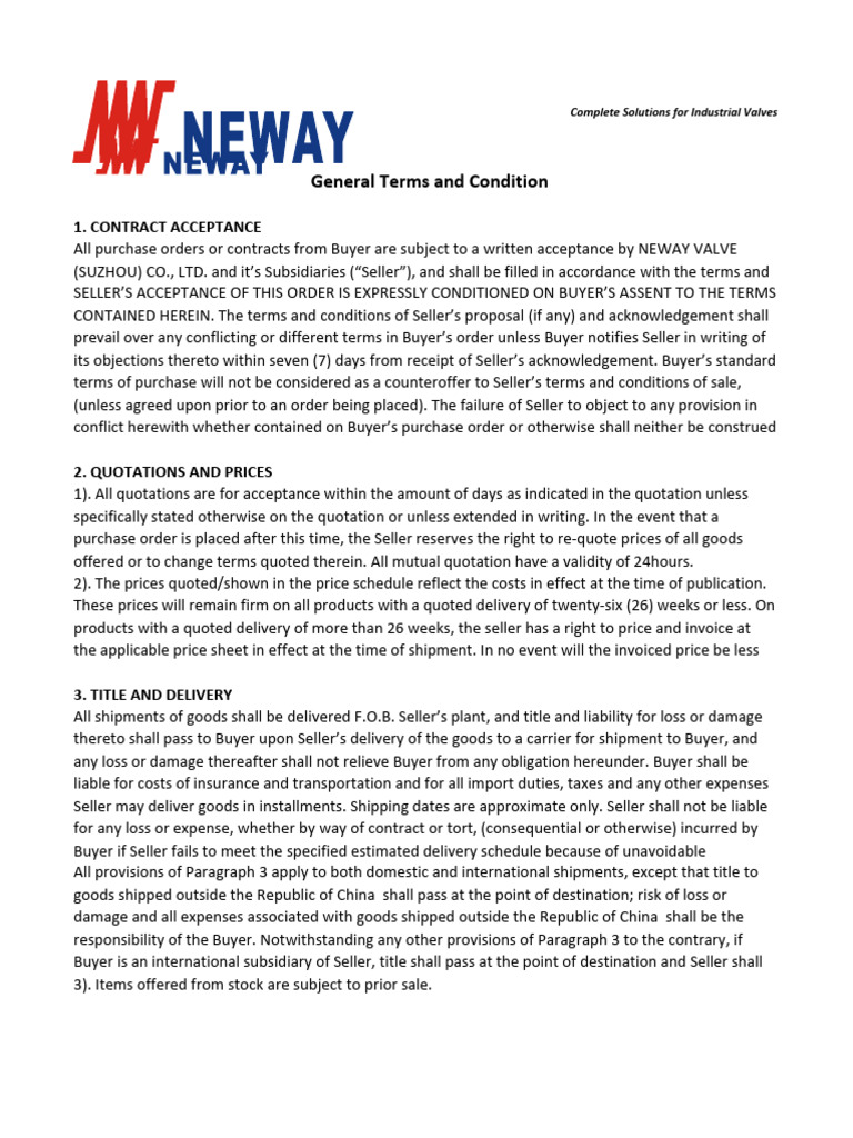Terms and Conditions - NEWAY | PDF | Legal Liability | Taxes