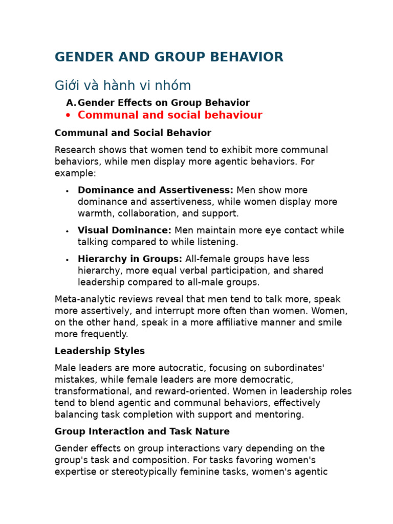 Gender and Group Behavior | PDF | Leadership | Stereotypes