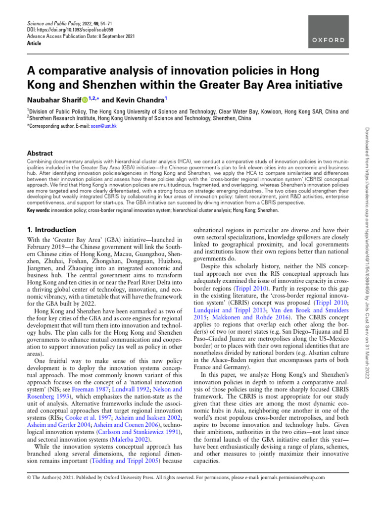 Nov 13 - Sharif and Chandra - Comparative Analysis of Innovation Policies in HK and SZ | PDF ...